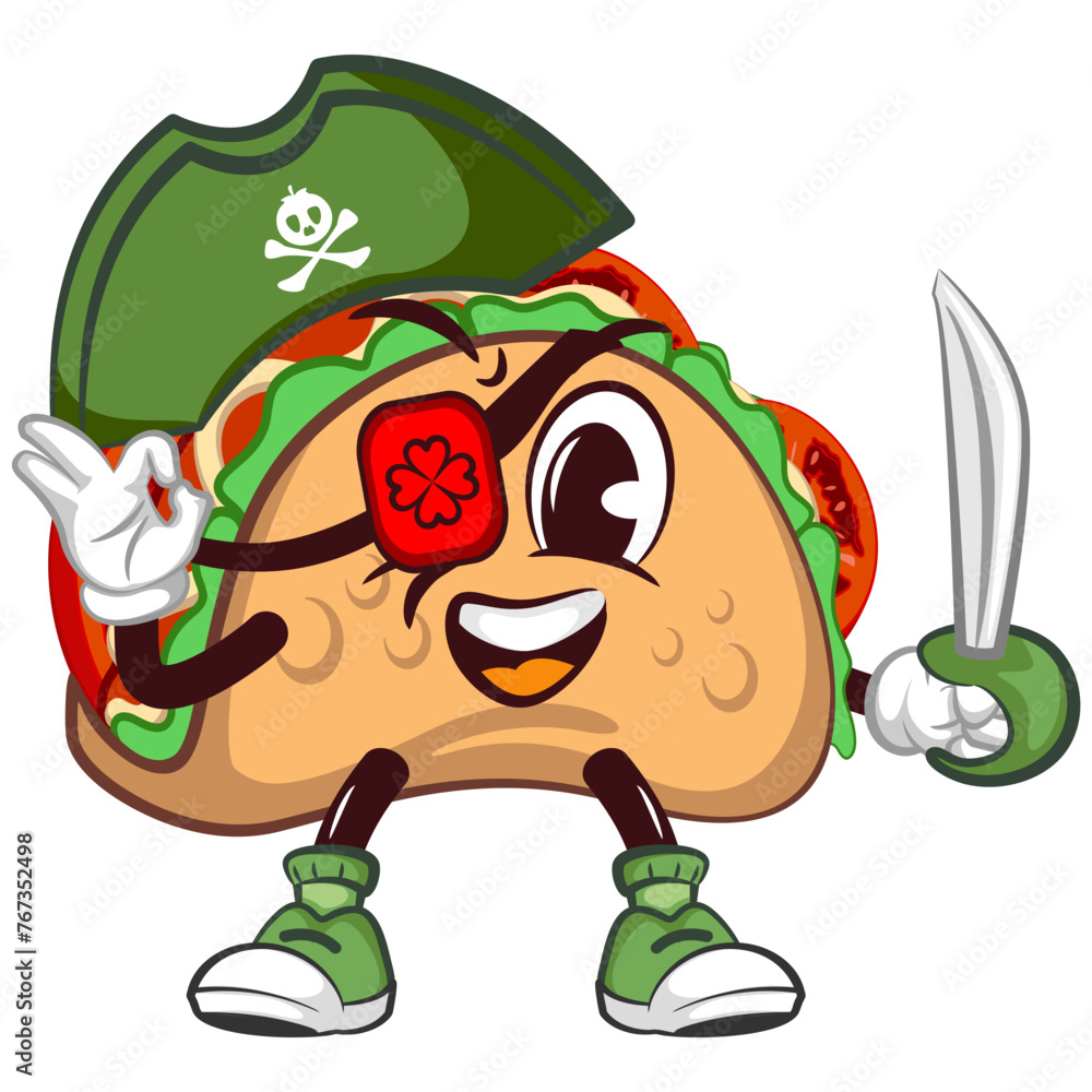 cute taco mascot character emoticon with a cute one-eyed face, wearing ...