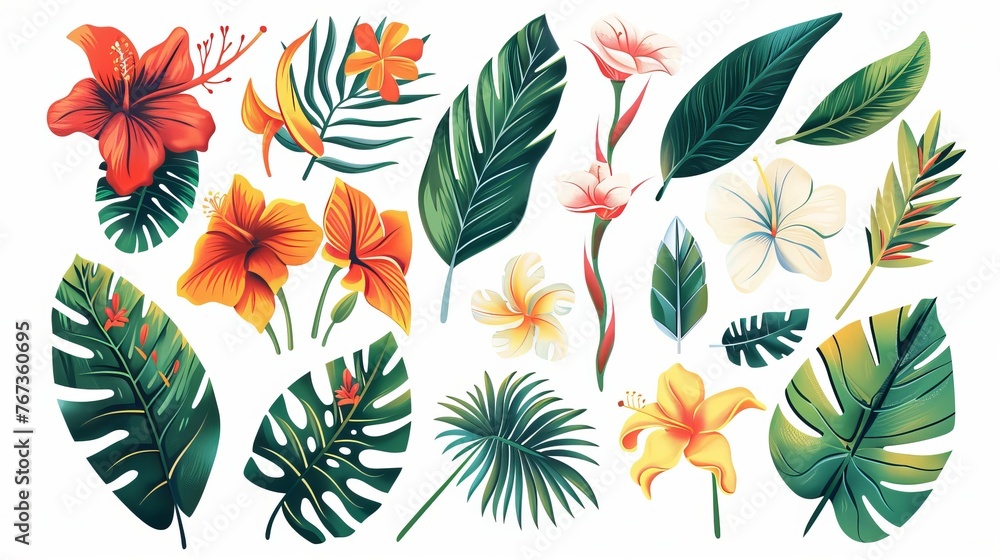 Exotic tropical illustrations for design projects. Includes flowers ...