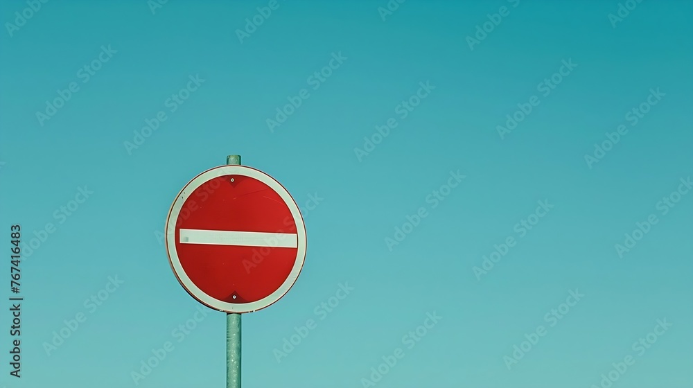 Generative AI : No entry for vehicular traffic. Road sign against blue ...