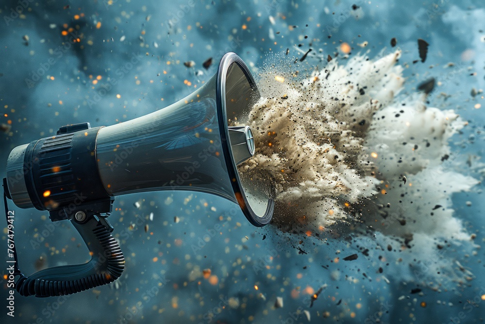 Dynamic Image of Megaphone with Exploding Powder Effect on Atmospheric ...