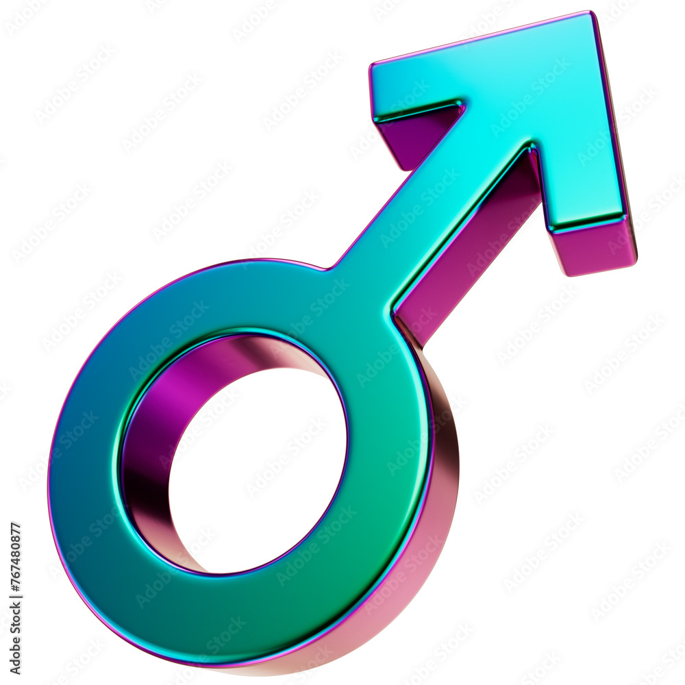 Male symbol 3d icon with holographic metal texture. Gender diversity ...