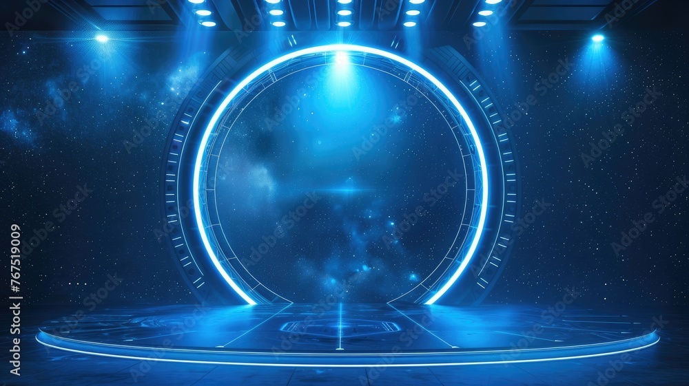 Illuminated portal in a futuristic science facility - A vibrant ...