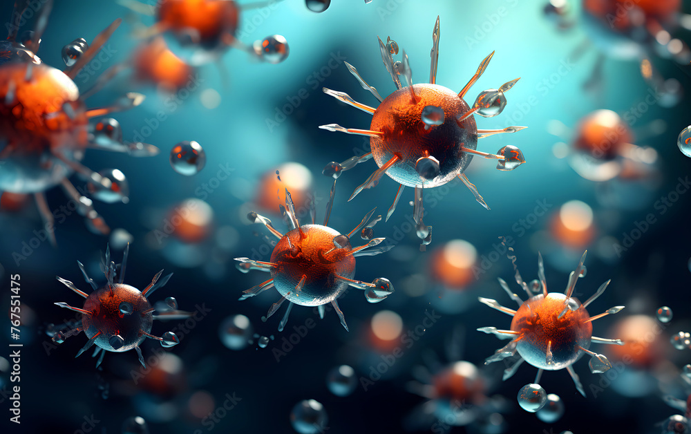 germs, bacteria and viruses under a microscope. biological laboratory ...