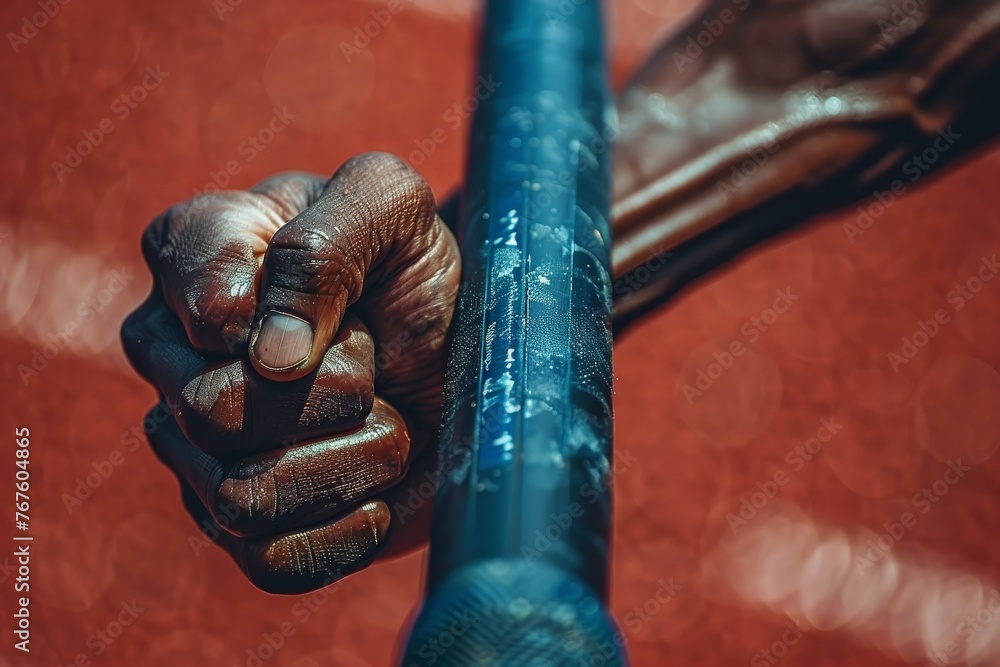The critical moment of a hand passing the relay baton in a track race ...