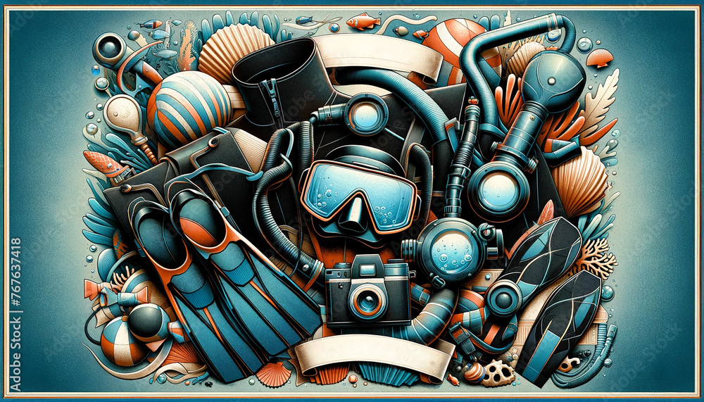 For diving lovers, wallpaper, background, diving equipment collage ...