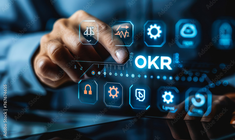 Business strategy concept showing OKR (Objectives and Key Results ...