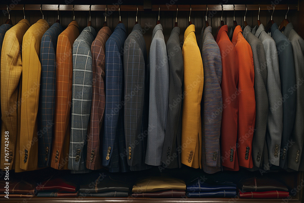 Professional Attire: Business Suits Hanging Neatly in Wardrobe Closet ...