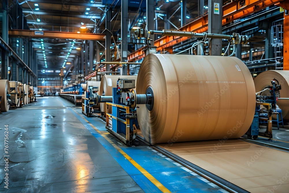 Large industrial machine producing paper cardboard in a factory setting ...