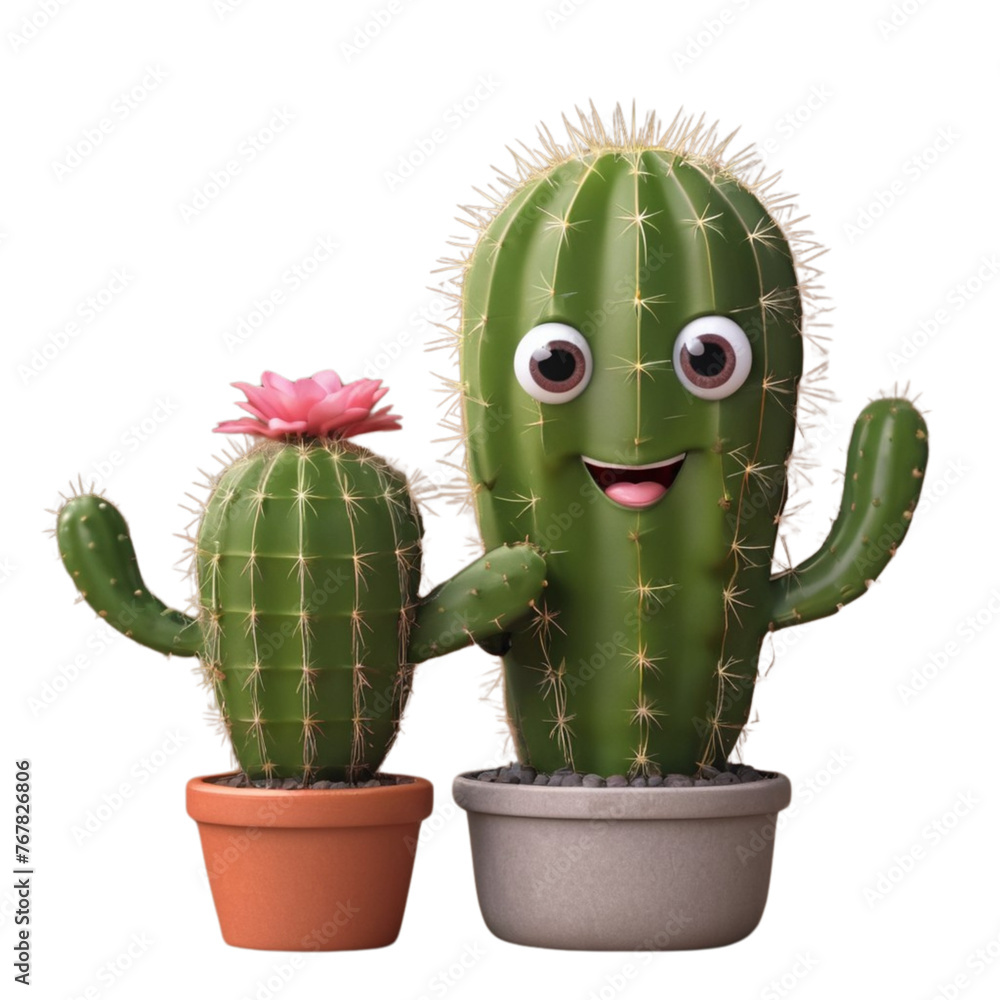 3d rendering cartoon of cacti with friendly face on Isolated ...