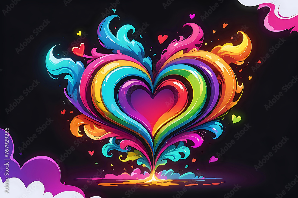 Explosion of Love Neon Heart Art. Expressive neon heart art for vibrant ...