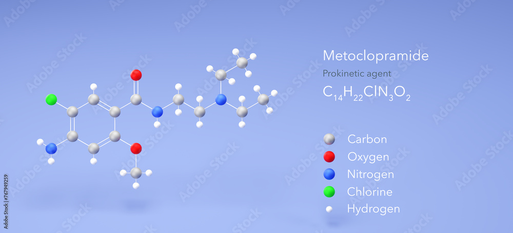 metoclopramide molecule, molecular structures, prokinetic agents, 3d ...