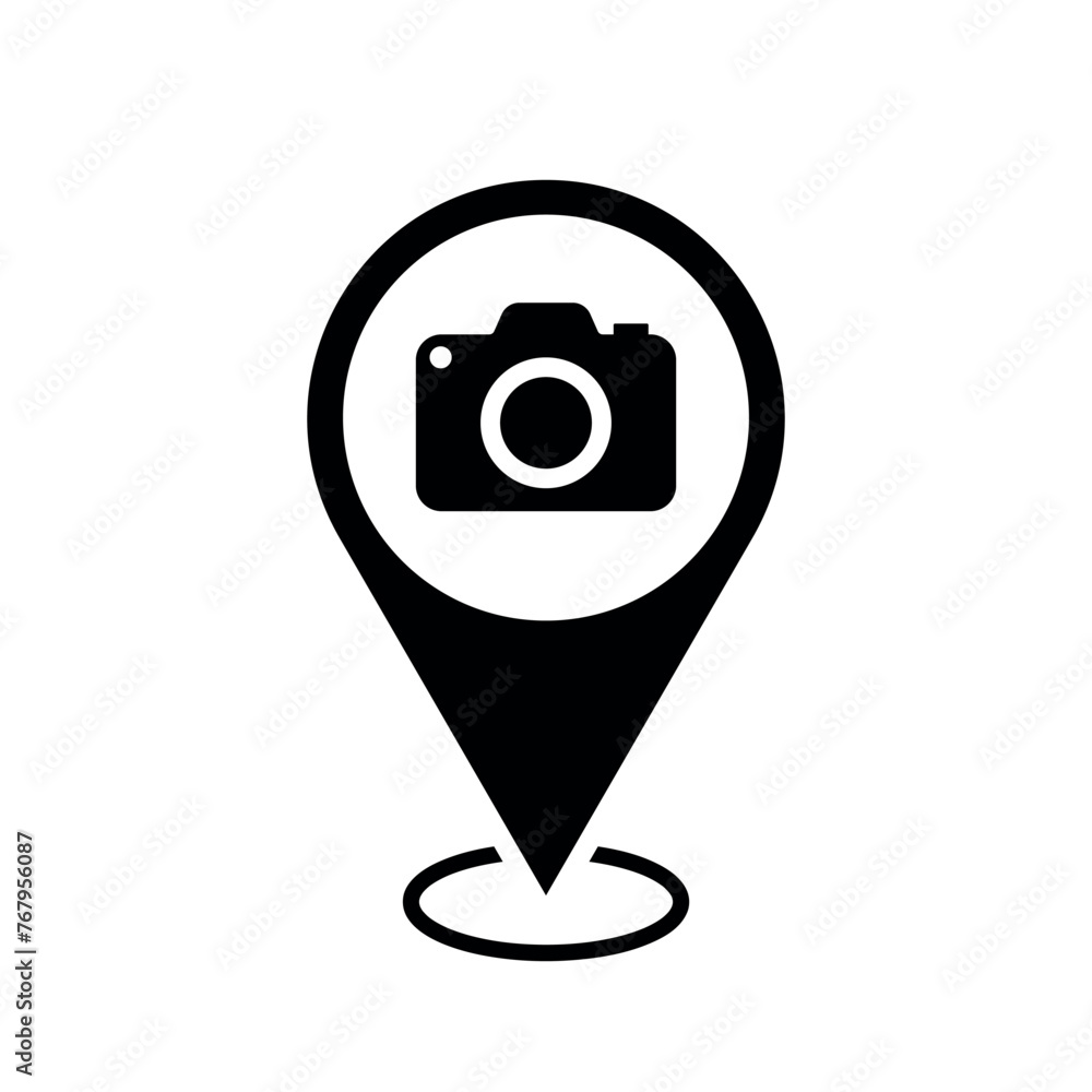 sightseeing hotspot location map pointer, photo camera icon with ...