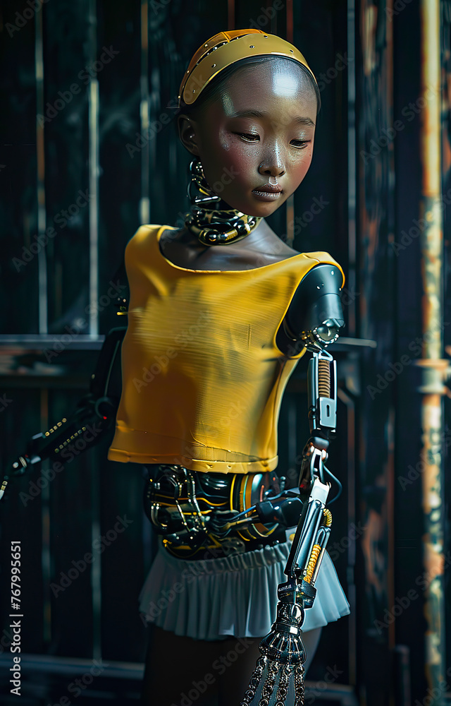Technology and artificial intelligence: portrait of a humanoid female ...