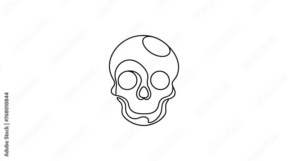 Continuous thin line human skull vector illustration, minimalist ...