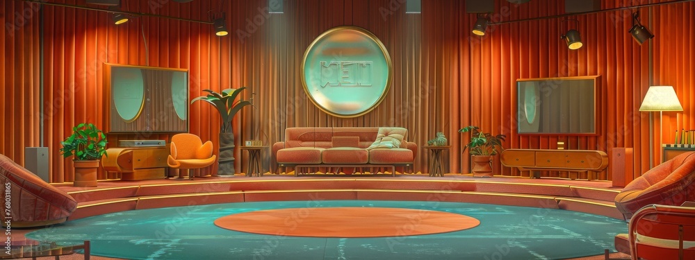 Modern take on a 70s talk show set, using virtual audiences and ...
