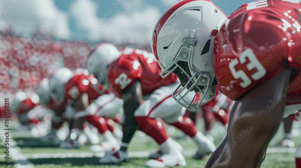 Focused Football Team at Game Start, lineup of dedicated American ...
