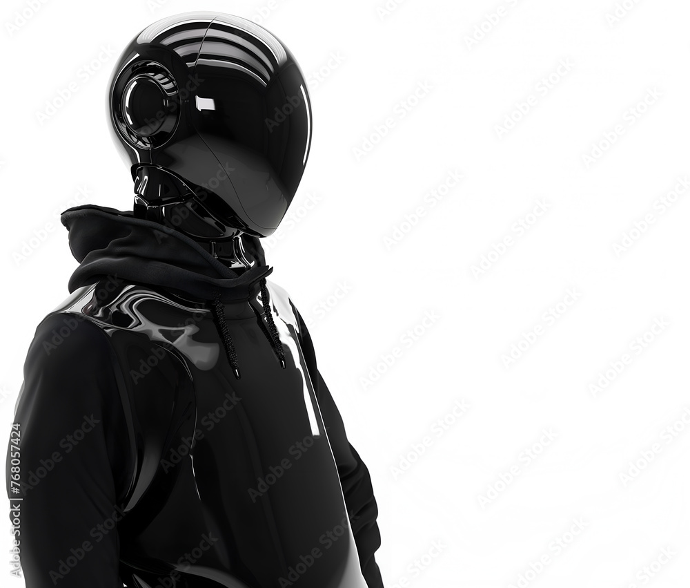 Fashion editorial Concept. Black futuristic humanoid robot human in ...