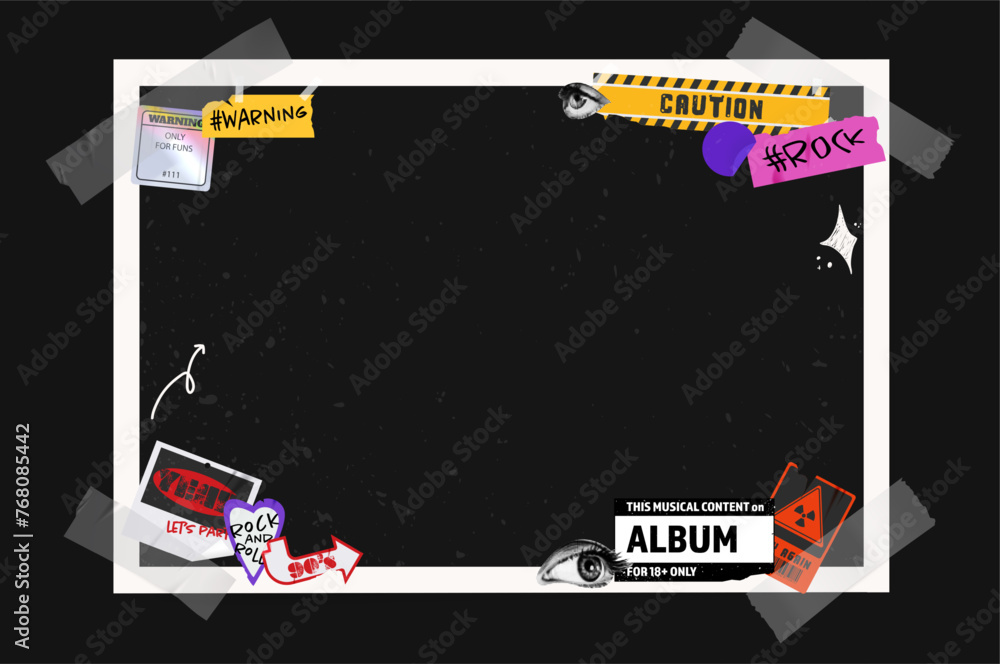 Photo frame for pictures with grunge punk stickers. Vector album ...