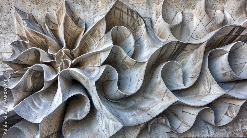 Abstract Concrete Sculpture with Dynamic Curves and Shadows. Artistic ...