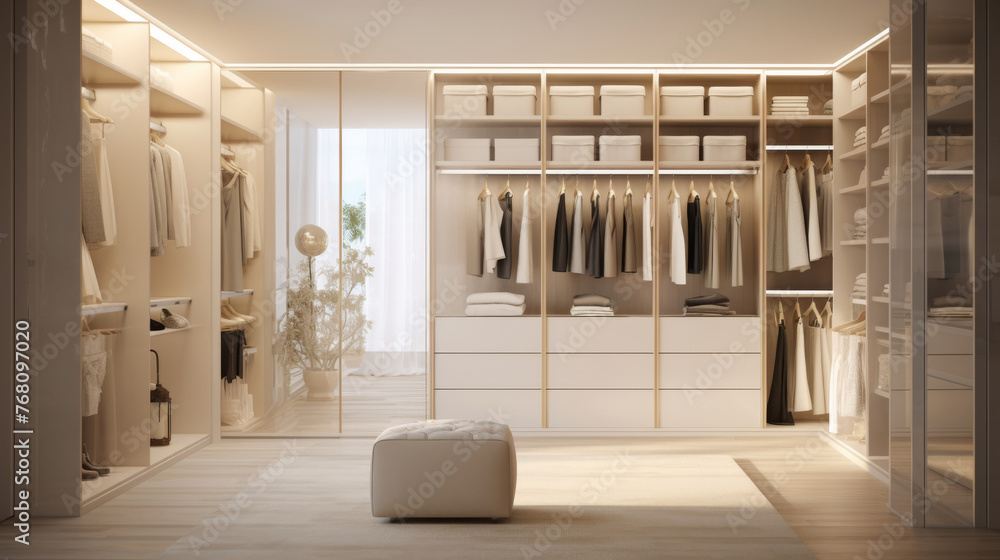 Modern luxury stylish white walk in closet feminine dressing room ...