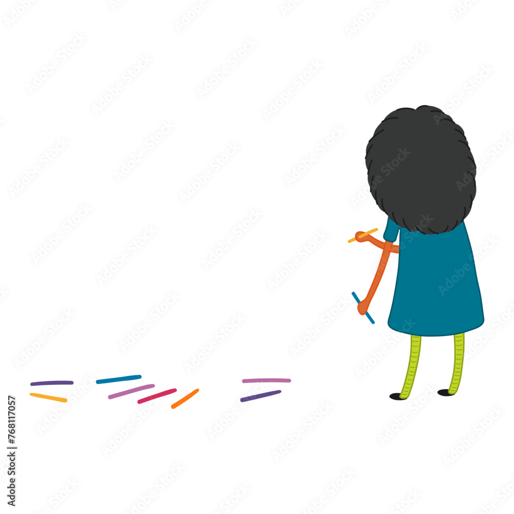Cute black girl drawing with crayons hand drawn cartoon character ...
