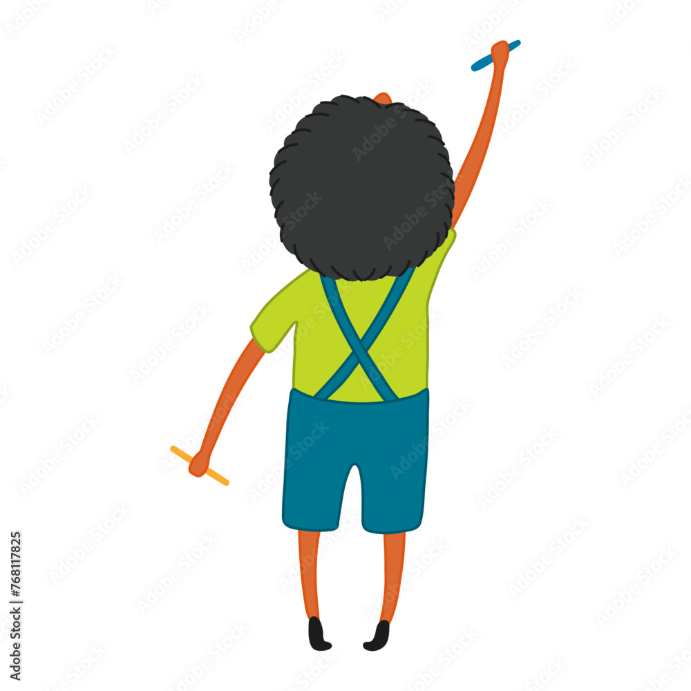 Cute black boy drawing with crayons hand drawn cartoon character ...