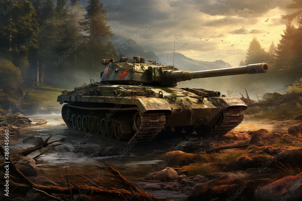 Ilustración de Stock Tank on a battlefield. World War II. Third World ...