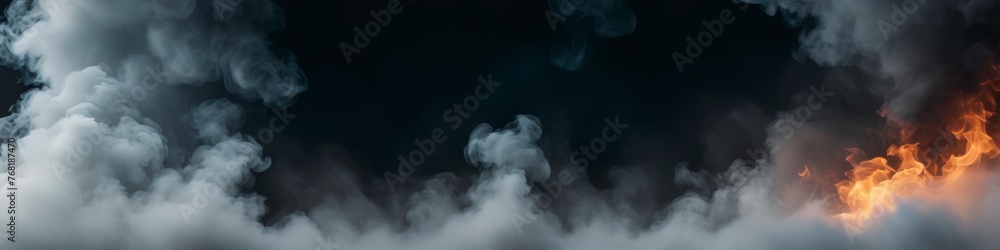 Abstract realistic illustration of gray smoke clubs and fire tongues on ...