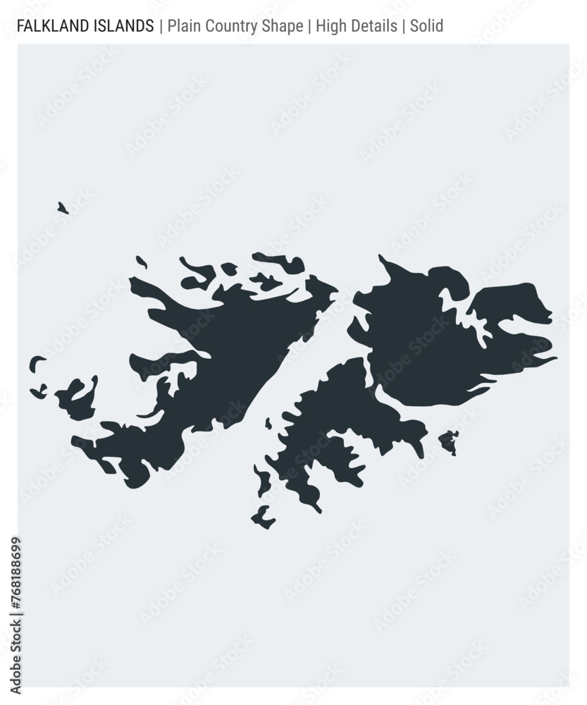Falkland Islands plain country map. High Details. Solid style. Shape of ...