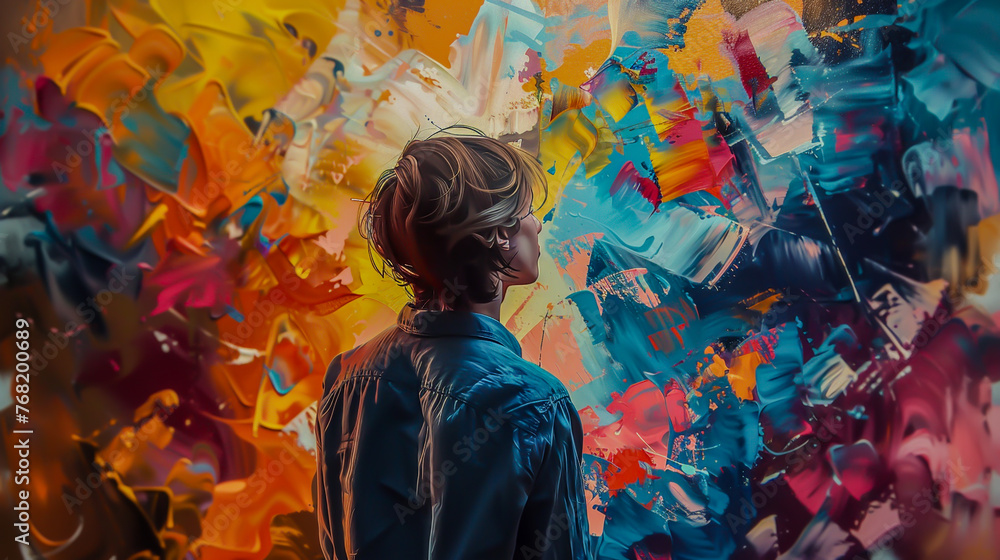 Person Admiring Vibrant Abstract Painting Stock Illustration | Adobe Stock
