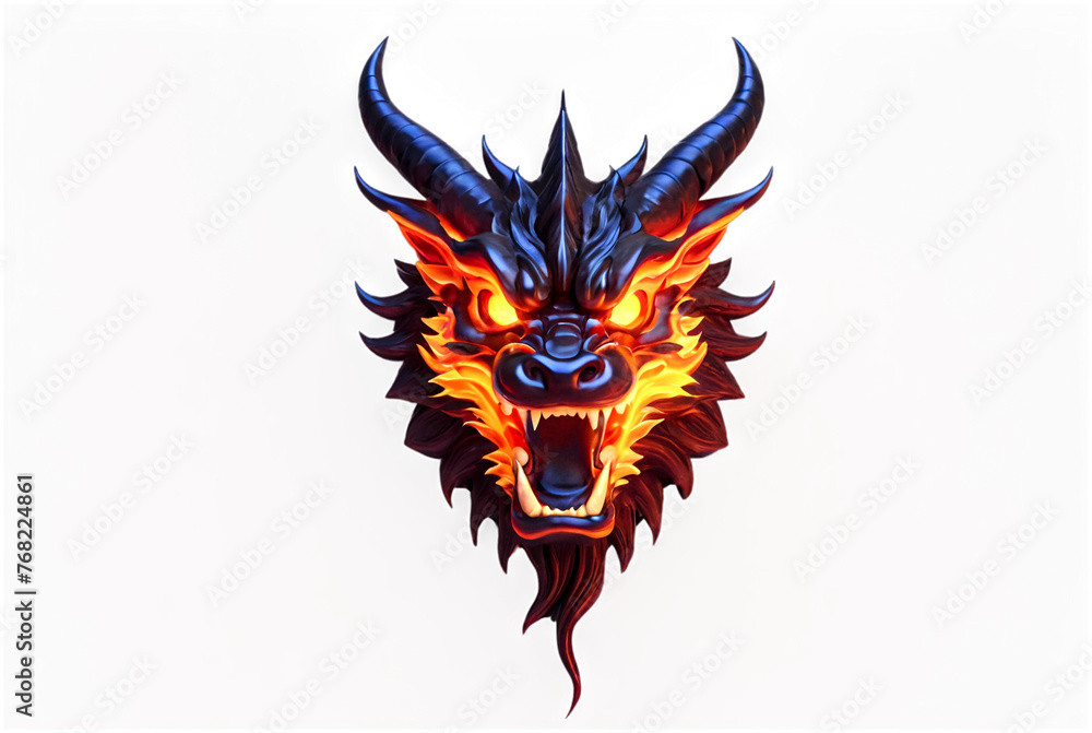 Logotype of fire chinese dragon head with flame fire, colorful image ...