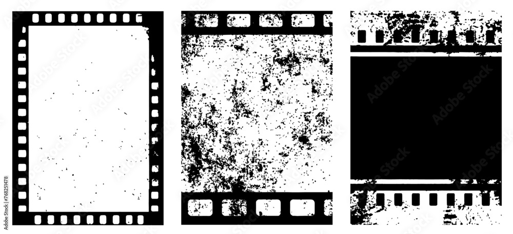 Set of 3 transparent vector grunge abstract movie film strip dirty ...