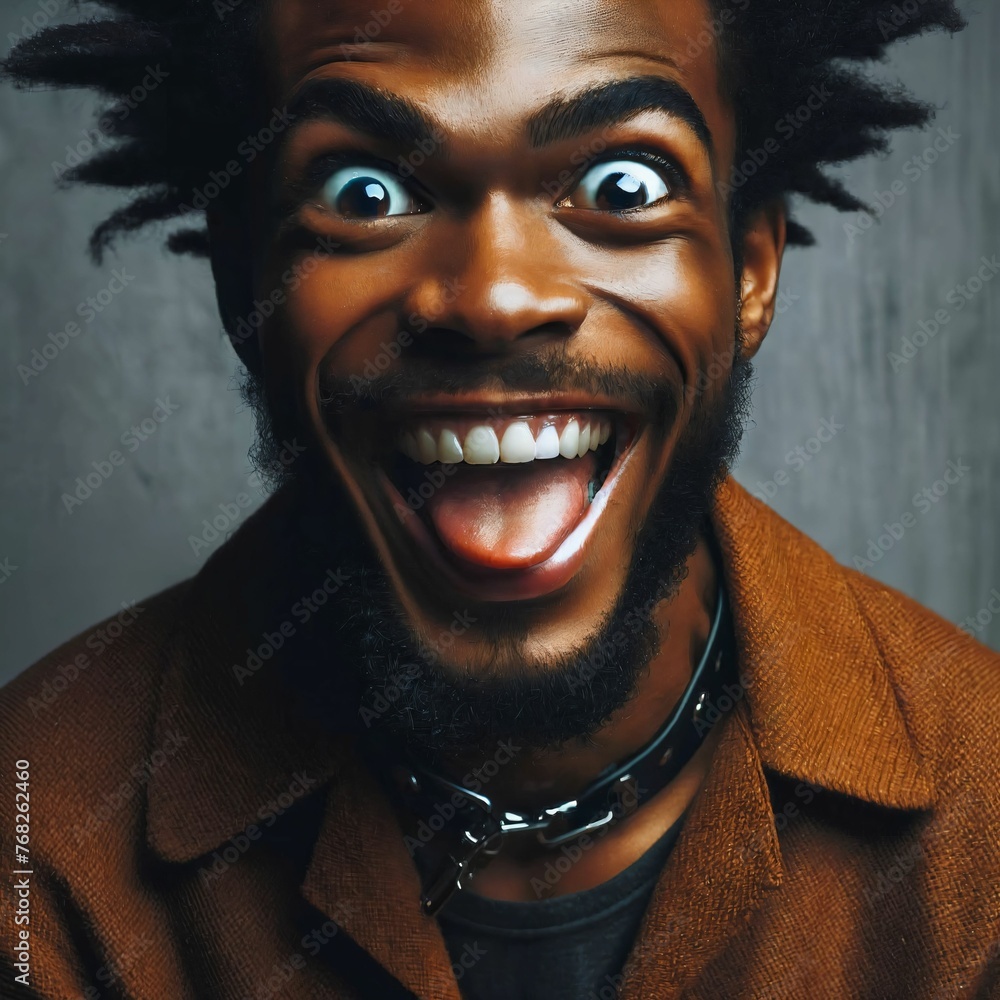 Man is going crazy in close-up. Going insane. Mental illness or disease ...