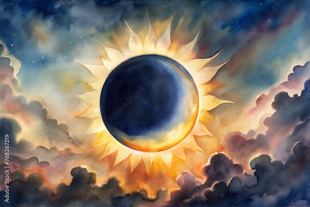 Solar eclipse. The crescent moon, perfectly aligned with the sun ...