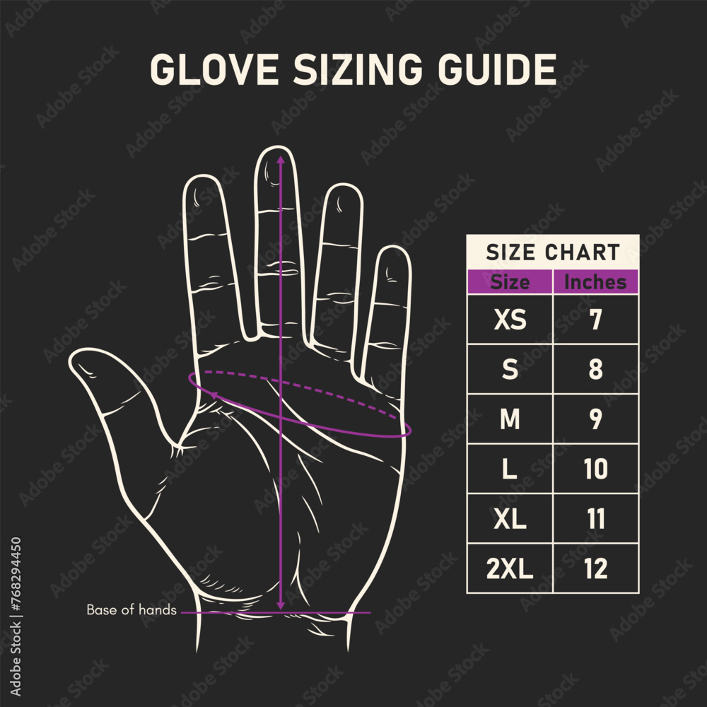 Glove sizing guide chart with hand illustration Stock Vector | Adobe Stock
