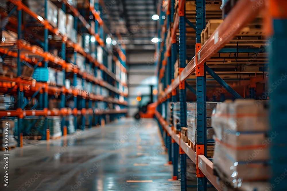 Warehouse storage rack with inventory pallets shelves and forklift in ...