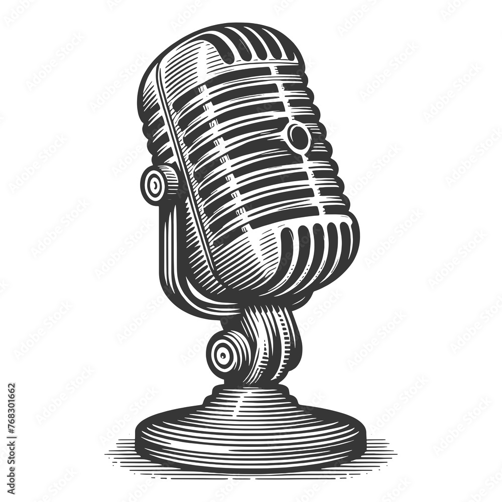 Vintage microphone sketch PNG illustration with transparent background ...