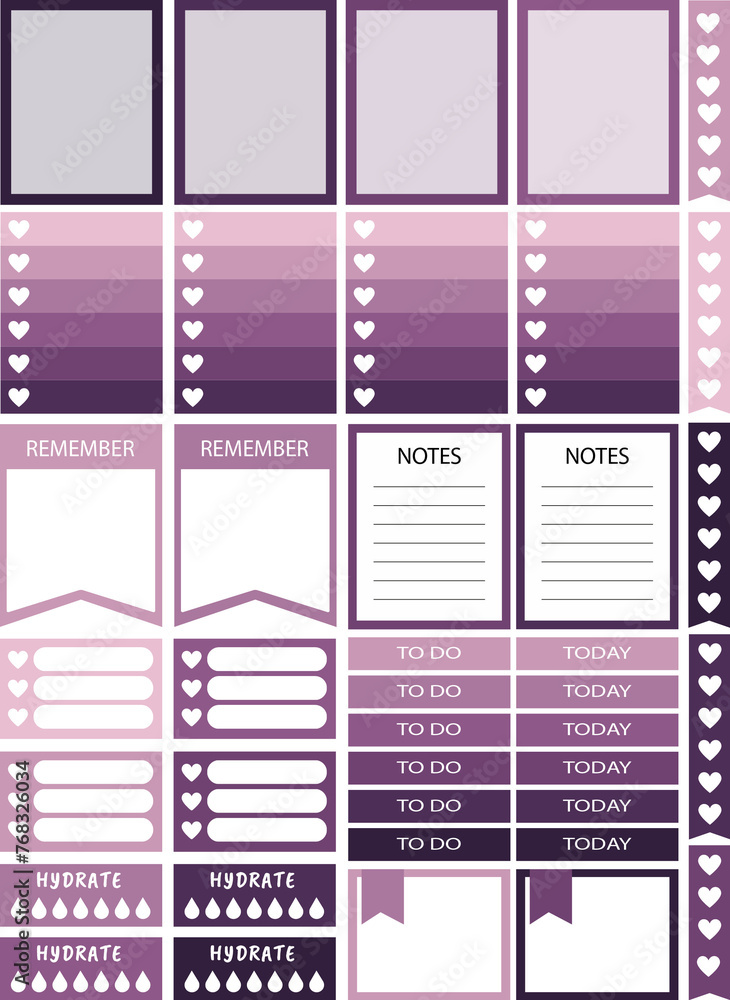 Purple planner stickers sheet, PNG with transparent background. Ideal ...