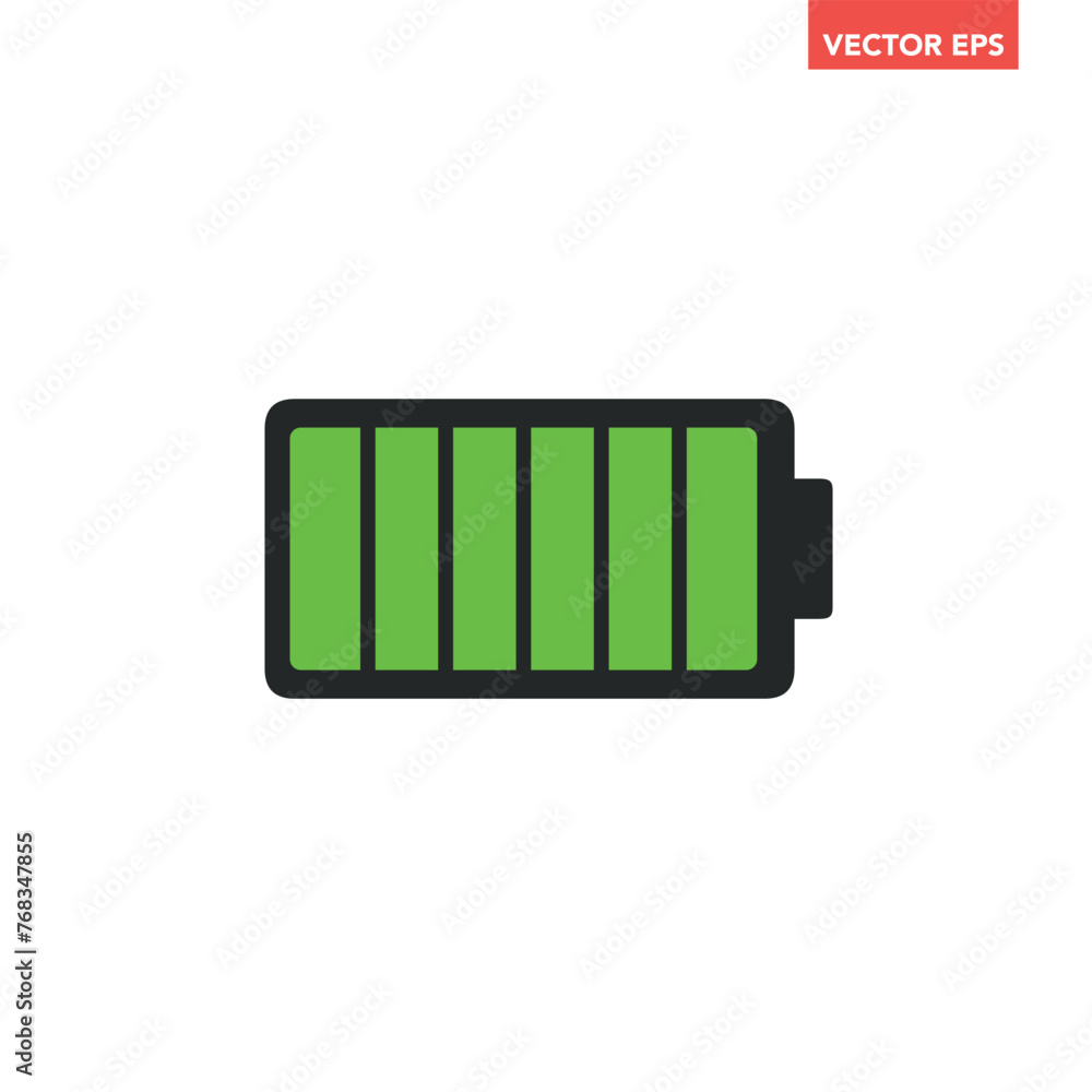 Black single full battery indicator icon, simple green level full ...