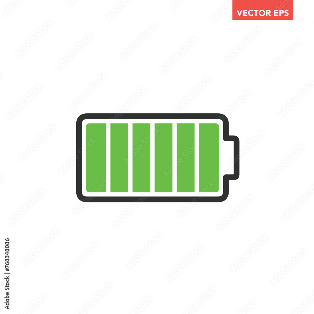 Black single full battery indicator icon, simple green level full ...