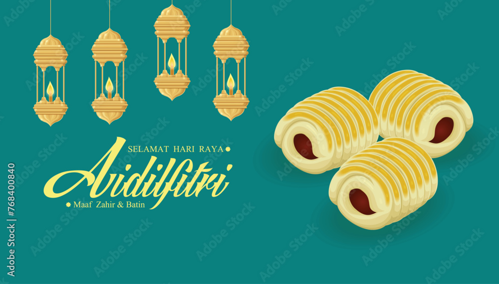 Hari Raya Aidilfitri background design with Kuih Raya. Malay means ...