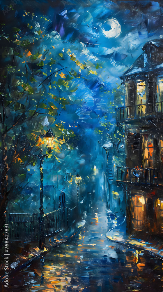 Classic Street Scene Colorful Oil Painting old style Drawing Technique ...