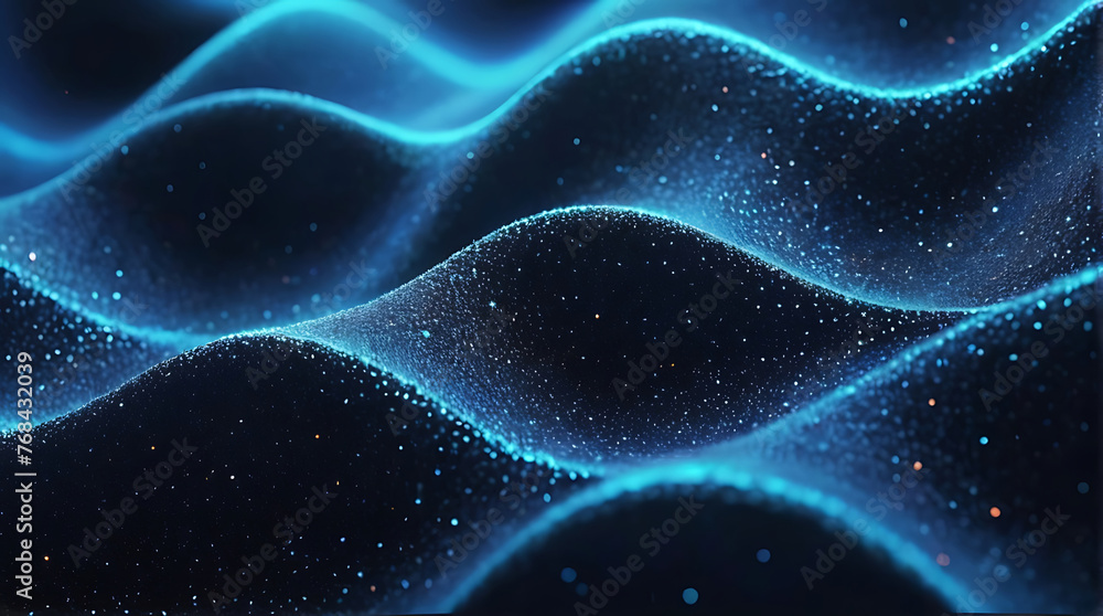 Abstract Blue Interweaving Of Colored Dots And Lines Wave Of Dots And Particles Technology