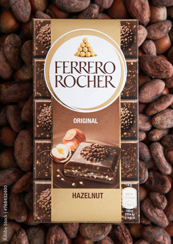 LONDON, UK - MARCH 02, 2024: Ferrero Rocher original chocolate bar on ...