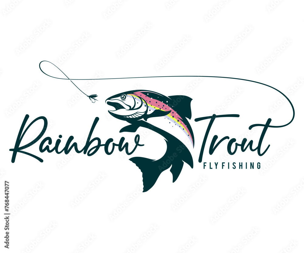Rainbow Trout logo, Black and White Trout fish jumping out of the water, Great for your rainbow ...