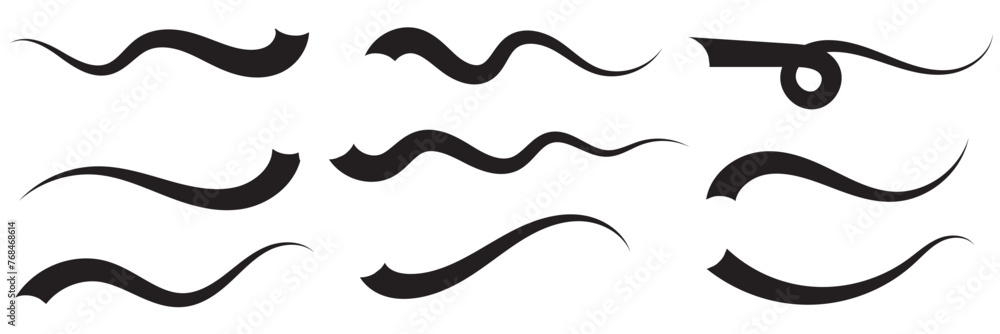Set of Swoosh and swoop underline typography tails shape in flat styles ...