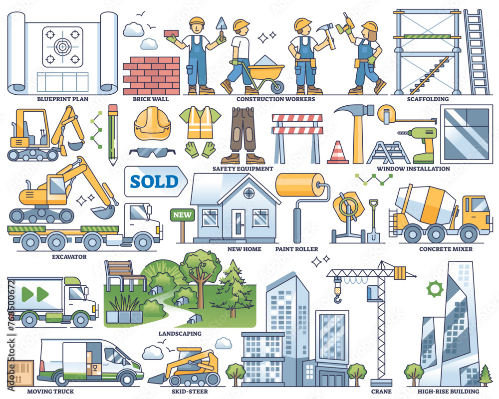 Constructing and residential development with building outline ...