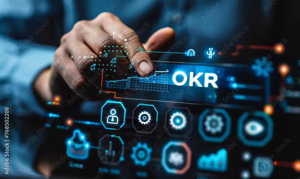 Business strategy concept showing OKR (Objectives and Key Results ...