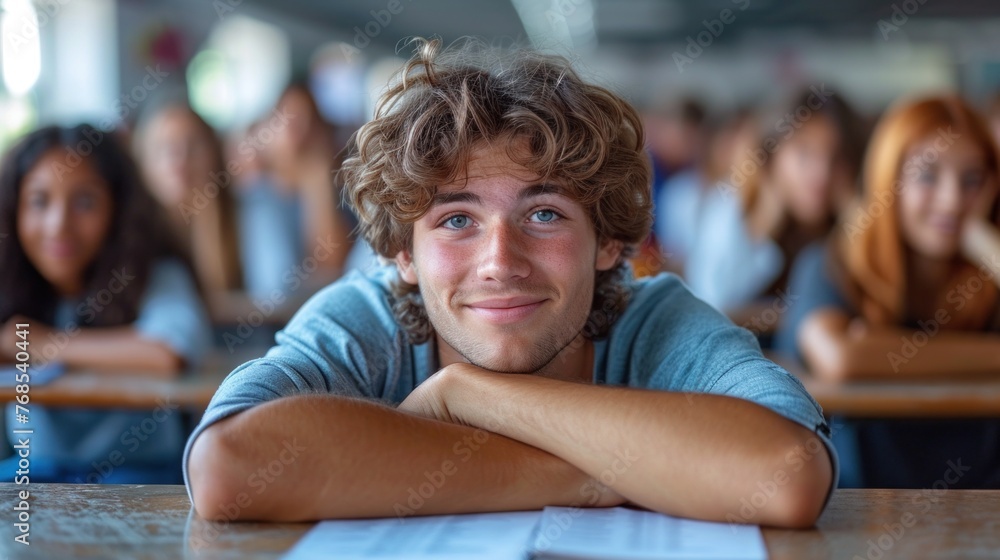 Bored Teenage Student Sitting in Classroom During Lecture Time Stock ...