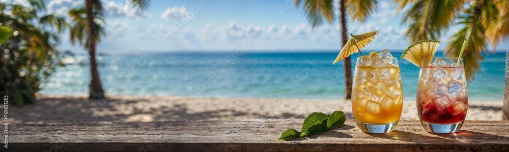 Illustration Stock Cocktails at a beach bar at tropical resort. Summer ...